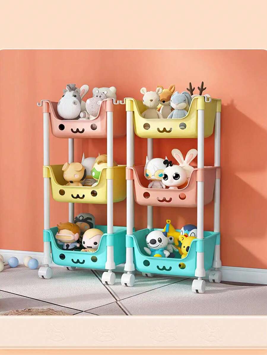 1pc Cartoon Smiling Face Macaroon Color 3-Tier Storage Rack Suitable ...