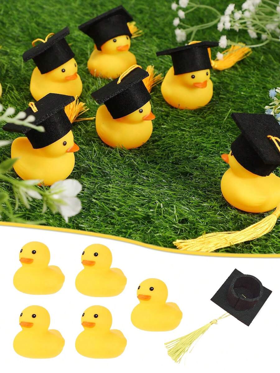 5 Sets (5 Yellow Ducks + 5 Graduation Caps) Graduation Themed Party ...