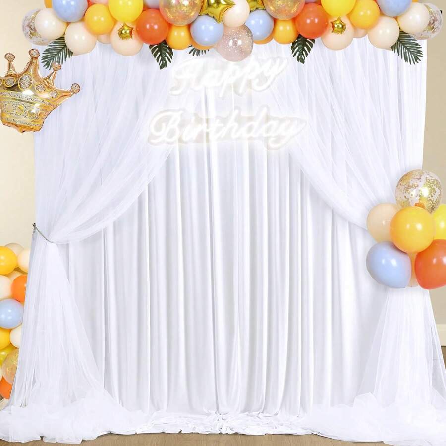 White Tulle Wedding Party Backdrop Curtain, Wrinkle-Free Tulle Wedding ...