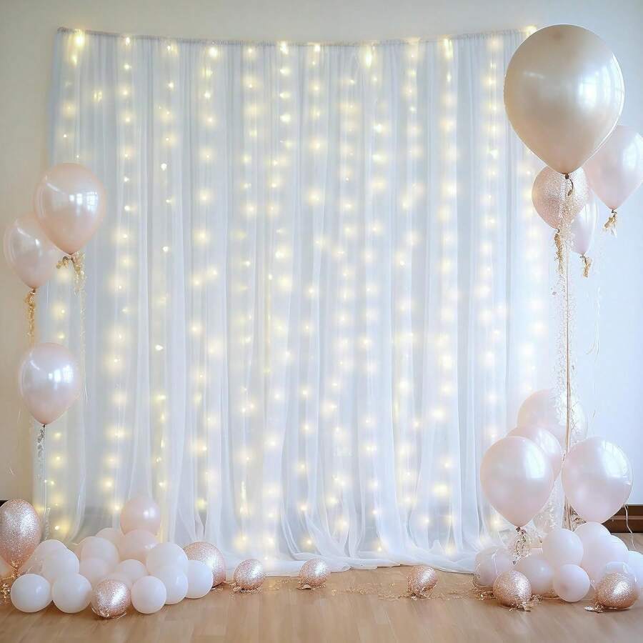 White Tulle Wedding Party Backdrop Curtain, Wrinkle-Free Tulle Wedding ...