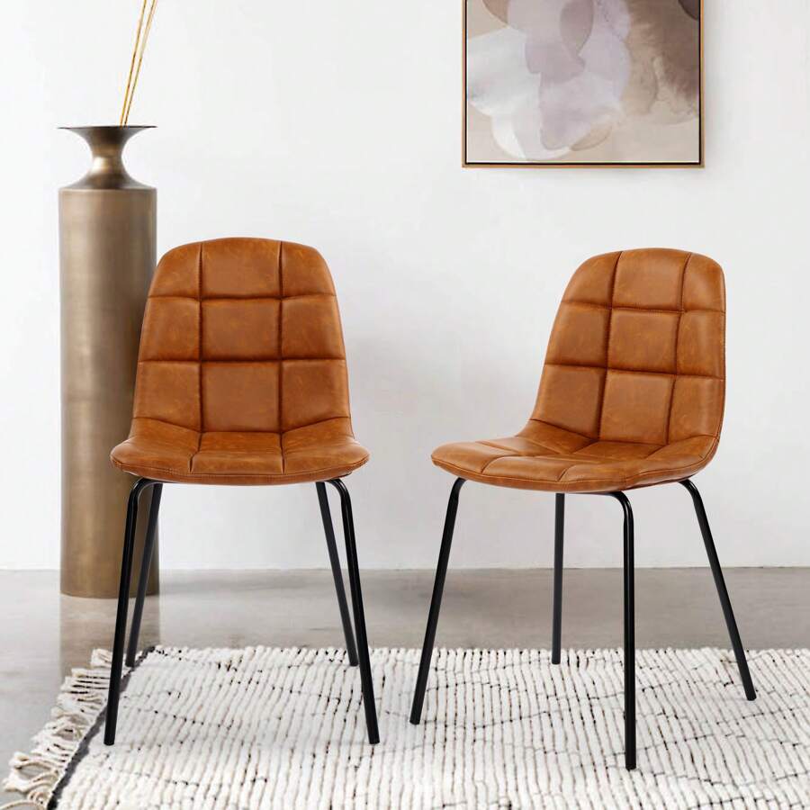 LSSPAID Set Of 2 Modern Chairs PU Leather Dining Chairs With Metal Legs ...