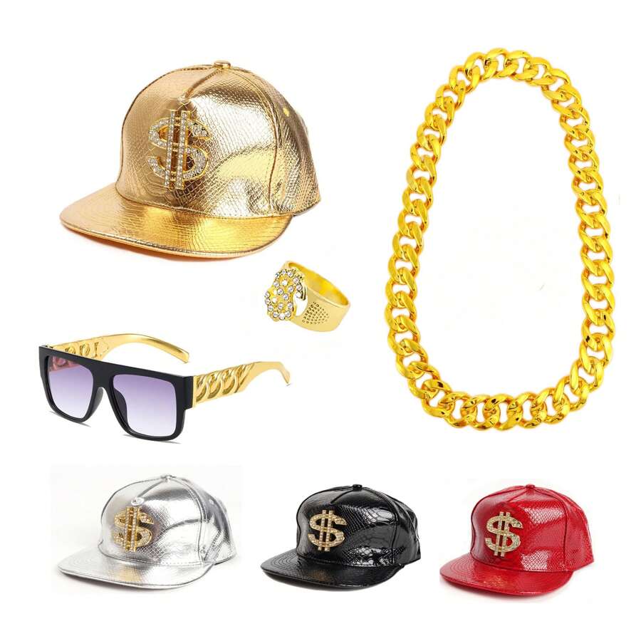 4Pcs 80s 90s Costumes Outfit For Men Women, Hip Hop Costume Kit Metal ...