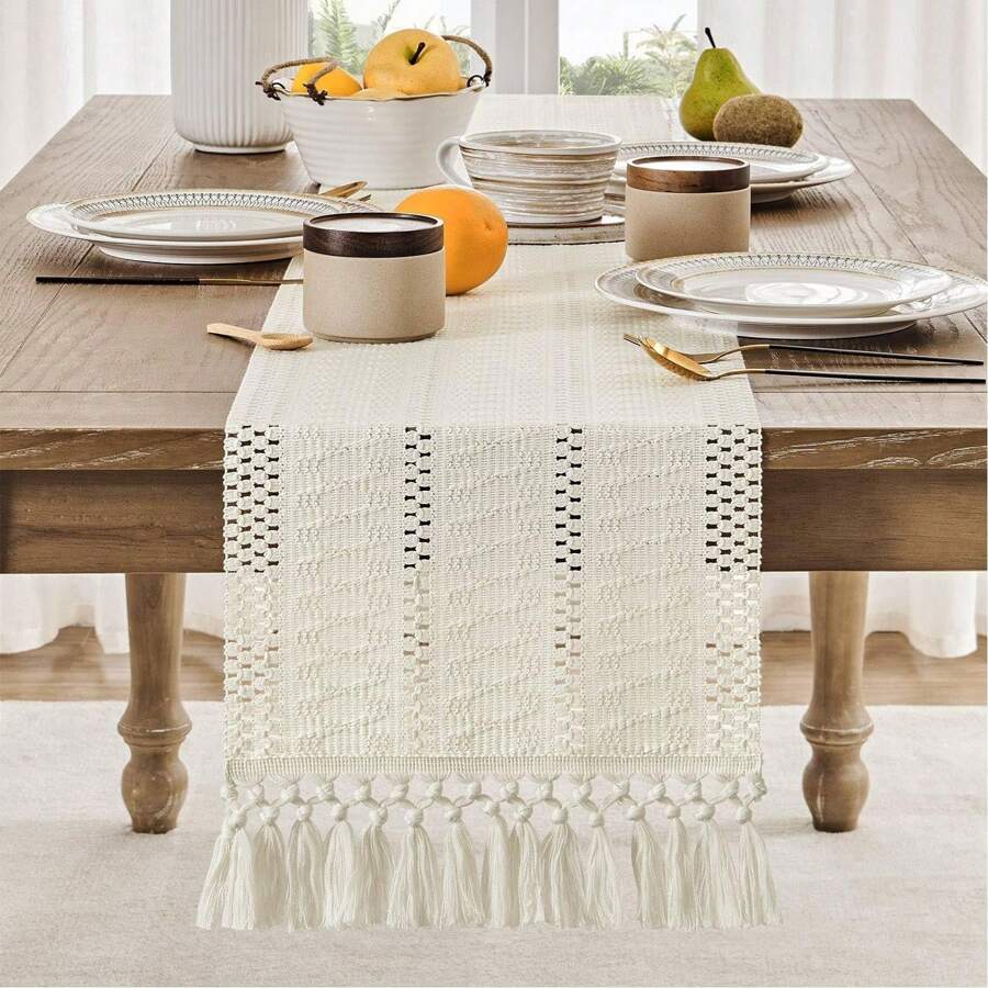 Boho Table Runner Macrame Table Runners For Home Decor Cream & Brown ...