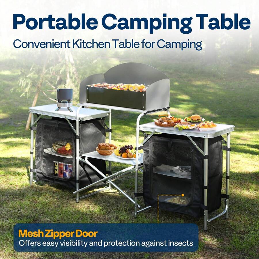 VIVOHOME Folding Camping Kitchen Table With Storage Organizer, 2 Side ...