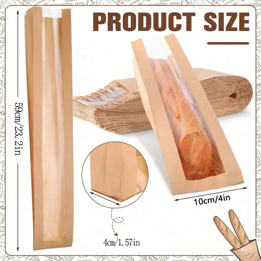 50pcs Homemade Bread Bags With Window, Long Bread Loaf Bags, Brown ...