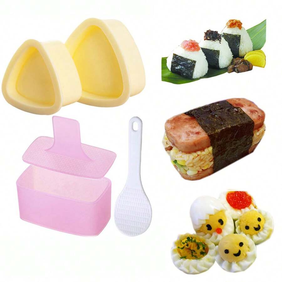 4pcs Sushi Making Kit With Classic Triangle Rice Ball Mold, Lunch Box ...