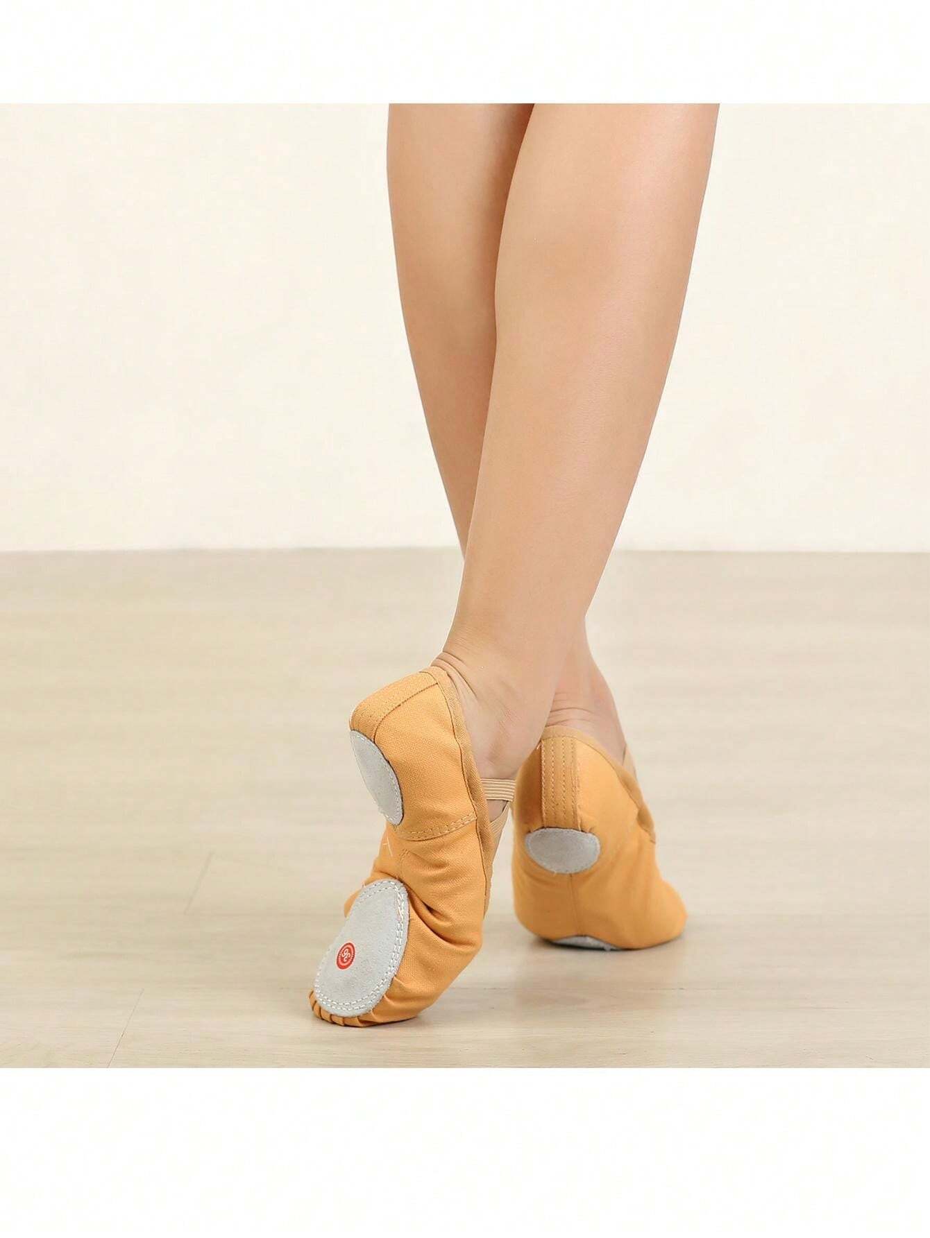 Canvas Slip-On Elastic Detachable Sole Beige Flat Ballet Dance Shoes ...