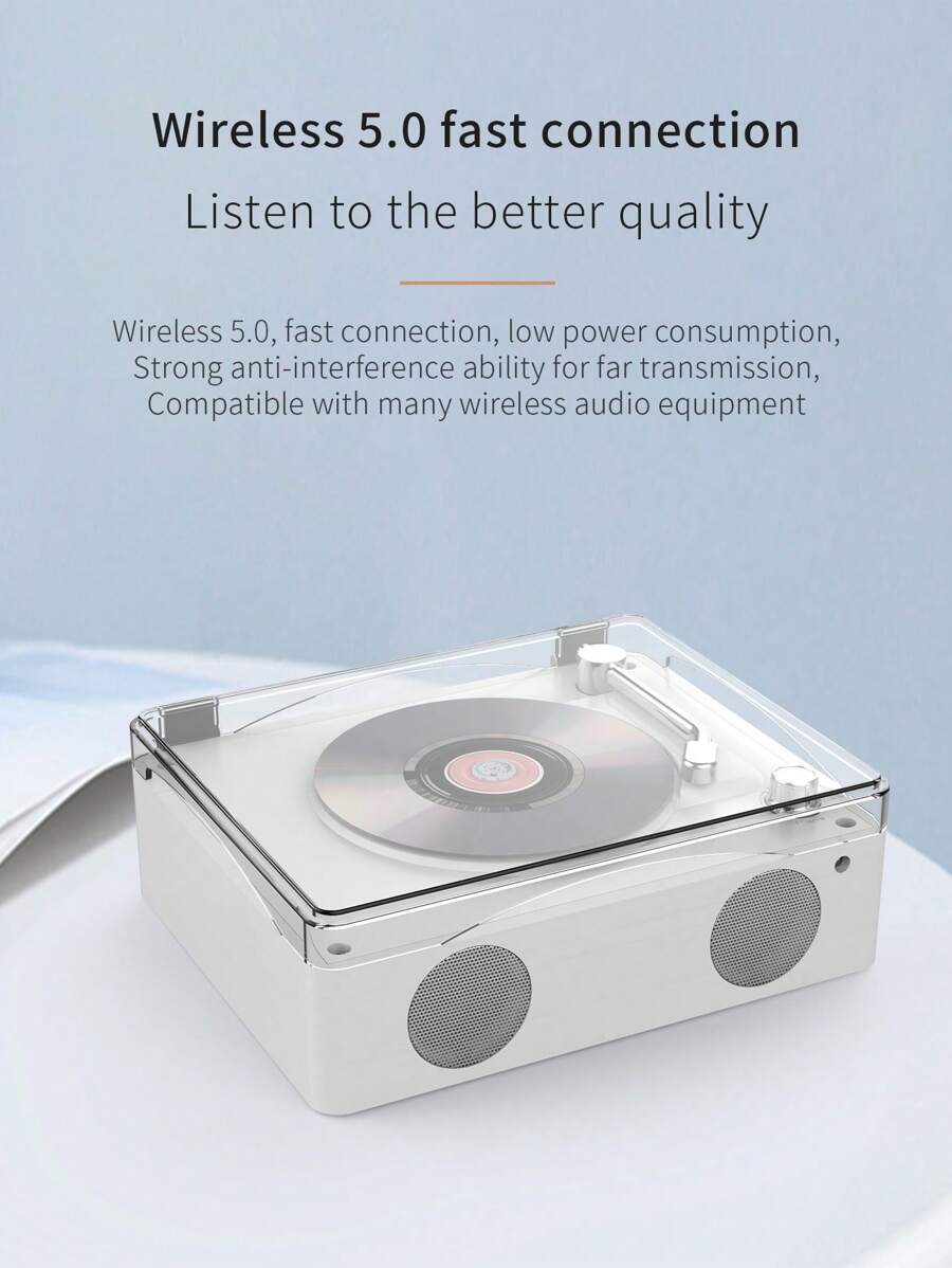Wireless Vintage White CD Player - 2500mAH Rechargeable Portable CD ...
