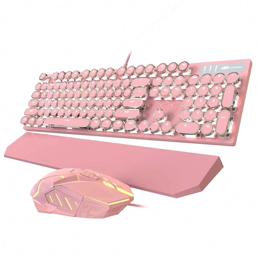 MageGee Typewriter Mechanical Gaming Keyboard And Mouse Combo, Pink ...