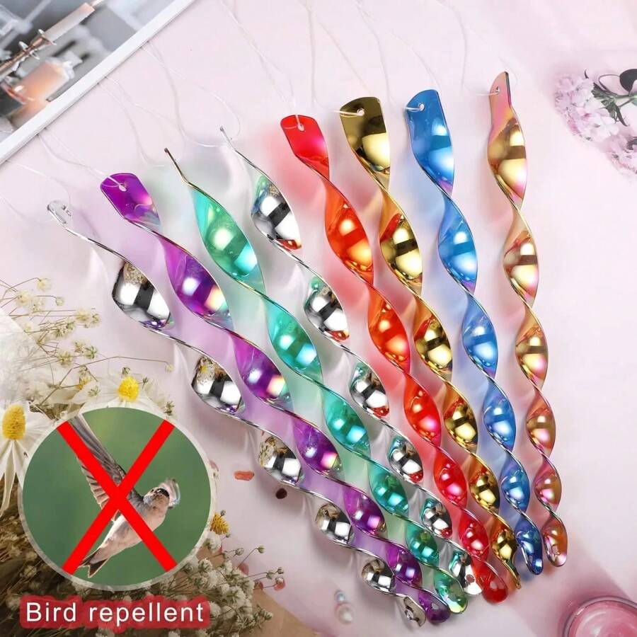 8PCS Spiral Shape Wind Spinner Reflective Deterrent Bird Deterrent Rods ...