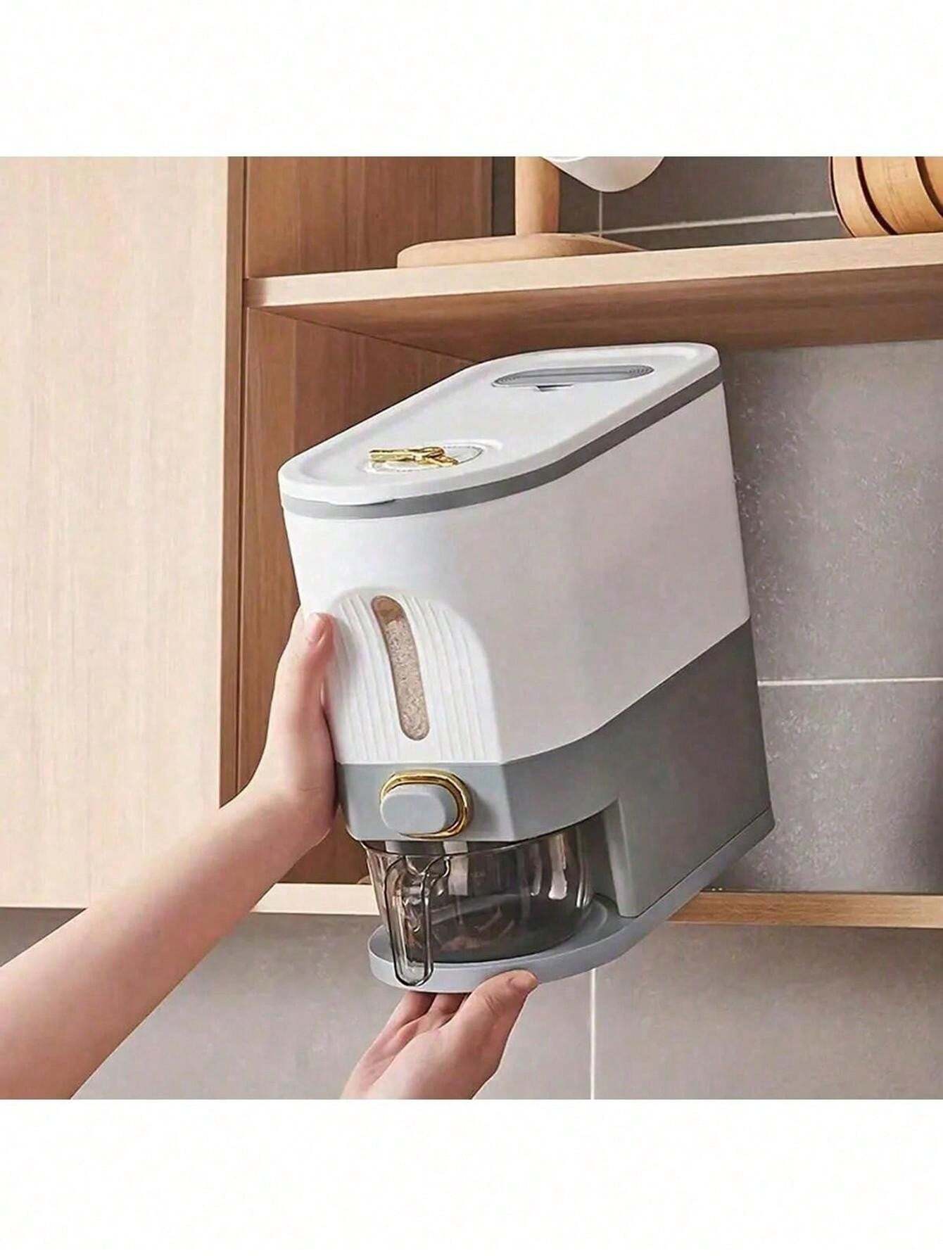 1pc Rice Bucket With Measuring Cup, Large Capacity Cereal Storage ...