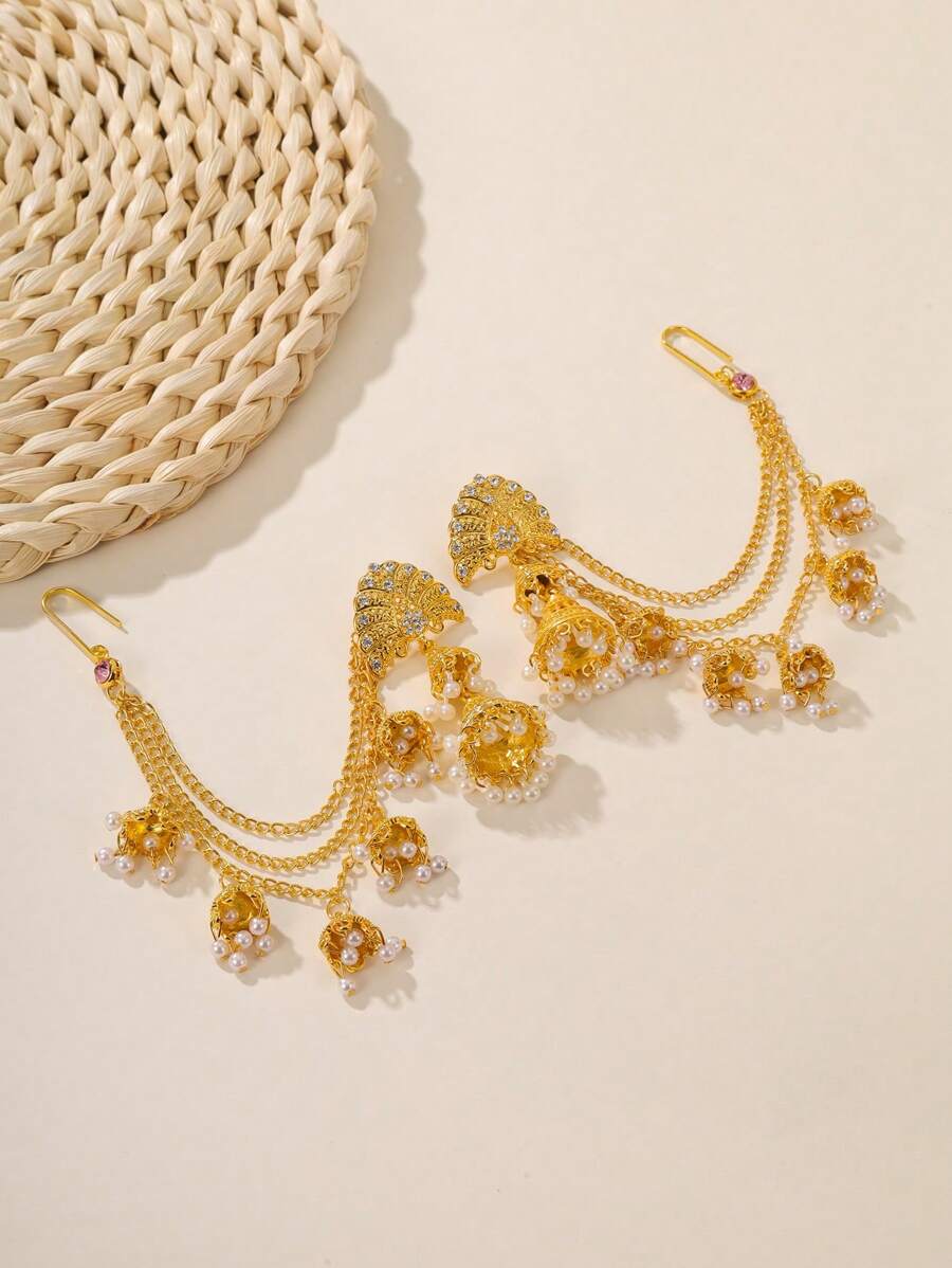 4pcs Luxury Traditional Stylish Gold Plated Peacock Long Chain Bell ...