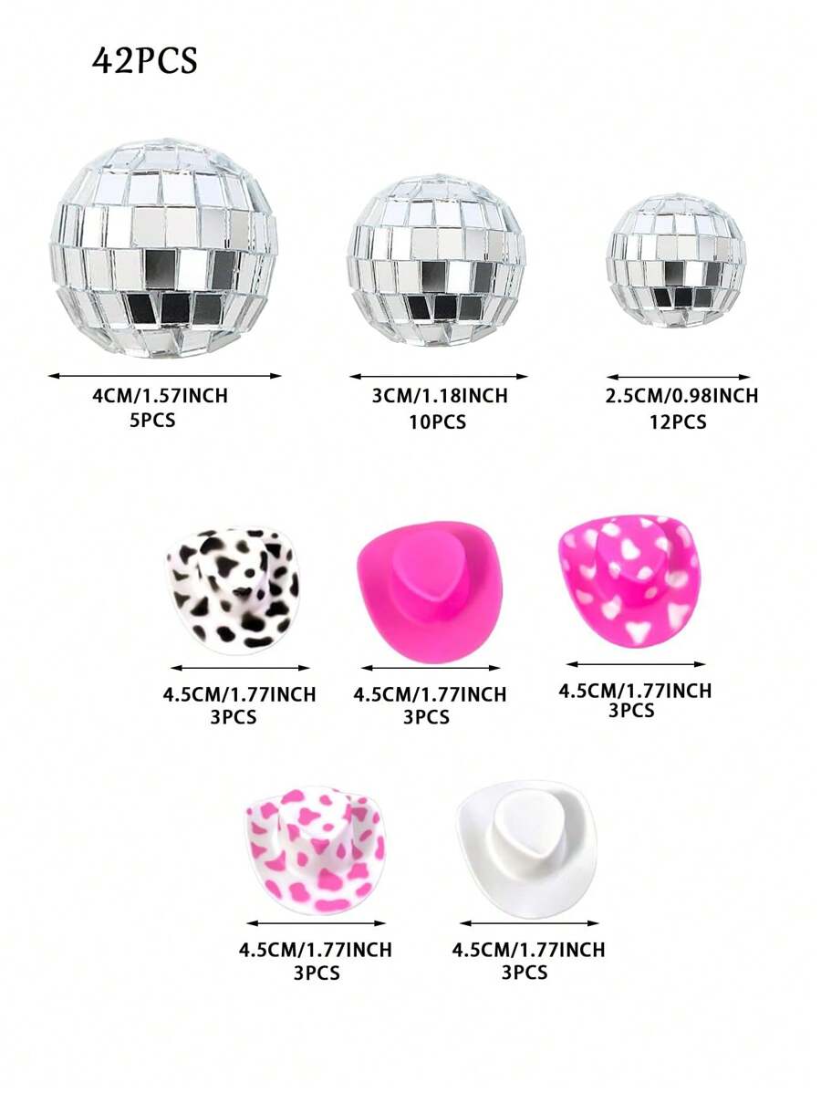 42PCS Disco Light Globe Cake Decorating Inserts Pink Cowboy Hat And ...