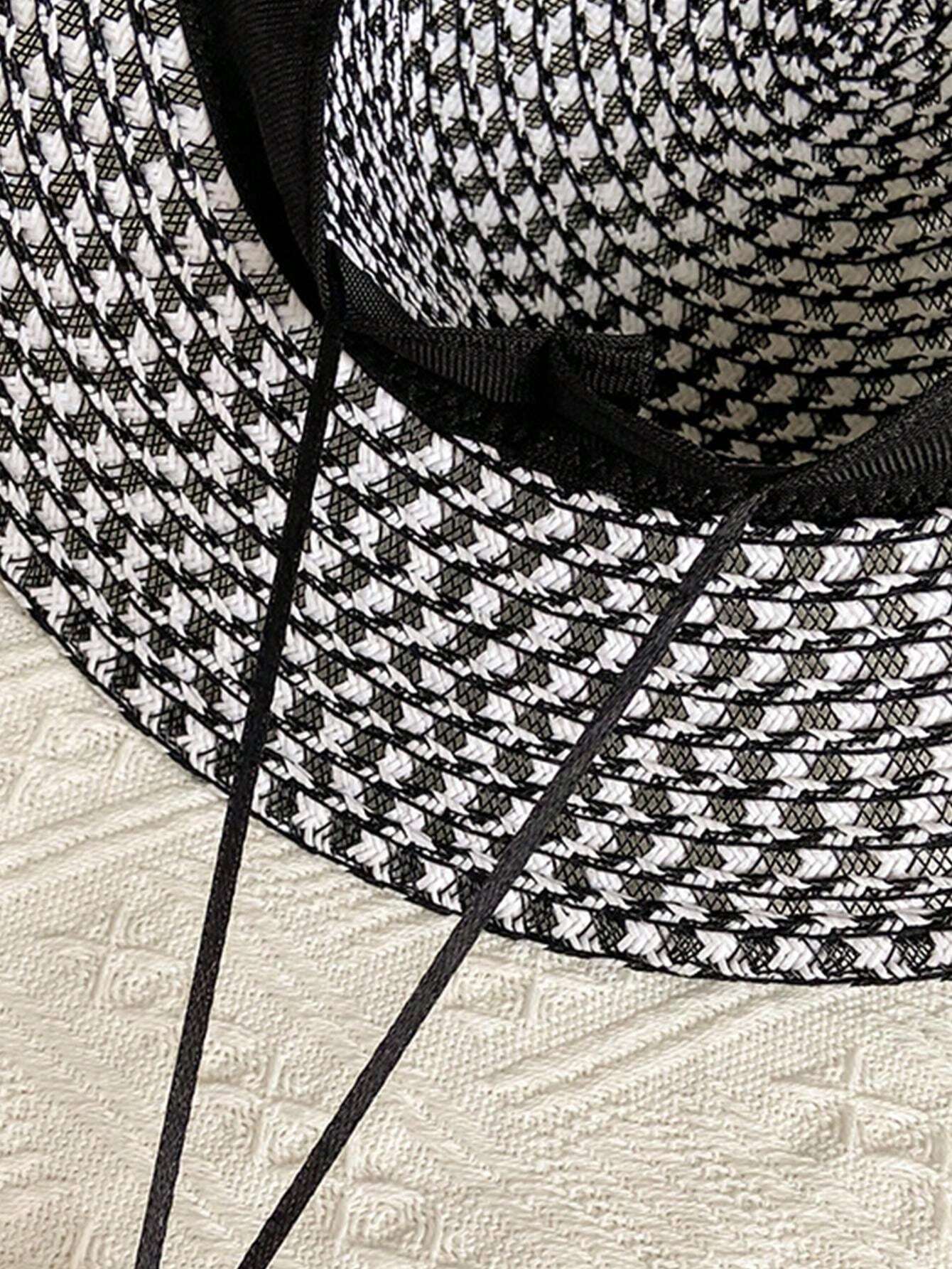 1pc Women's Summer Sun Hat, Black & White Diamond Patterned Cap With ...