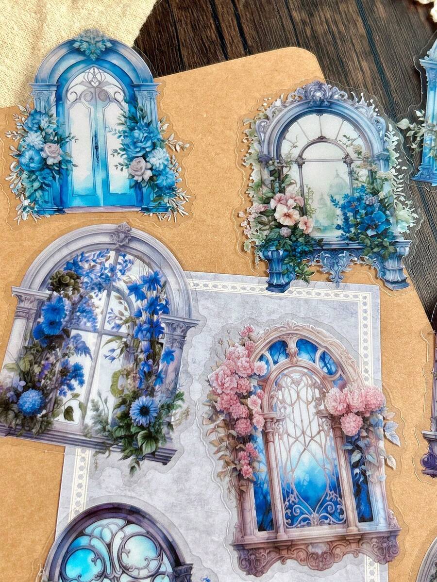 10 Sheets/Pack Vintage Stained Glass Sunset Reverie Hand Account Floral ...