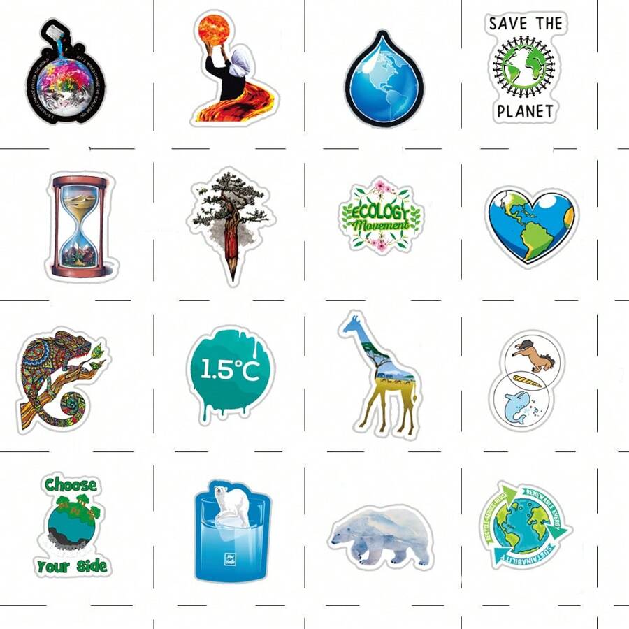 50pcs/Pack Global Warming Stickers, Cute Cartoon Aesthetic Decals For ...