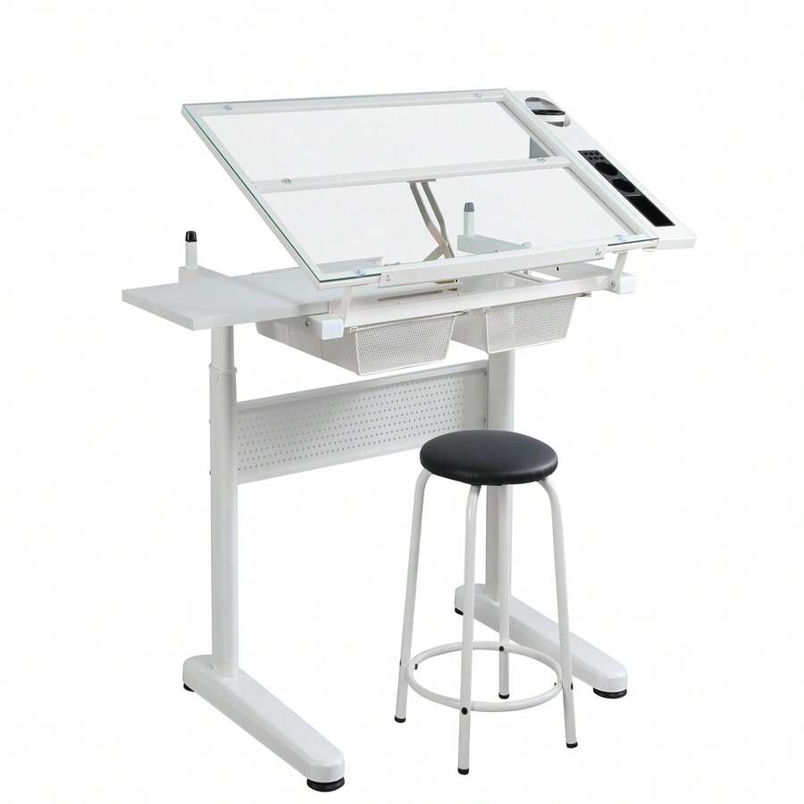 Hand Crank Adjustable Drafting Table Drawing Desk White Art Table ...