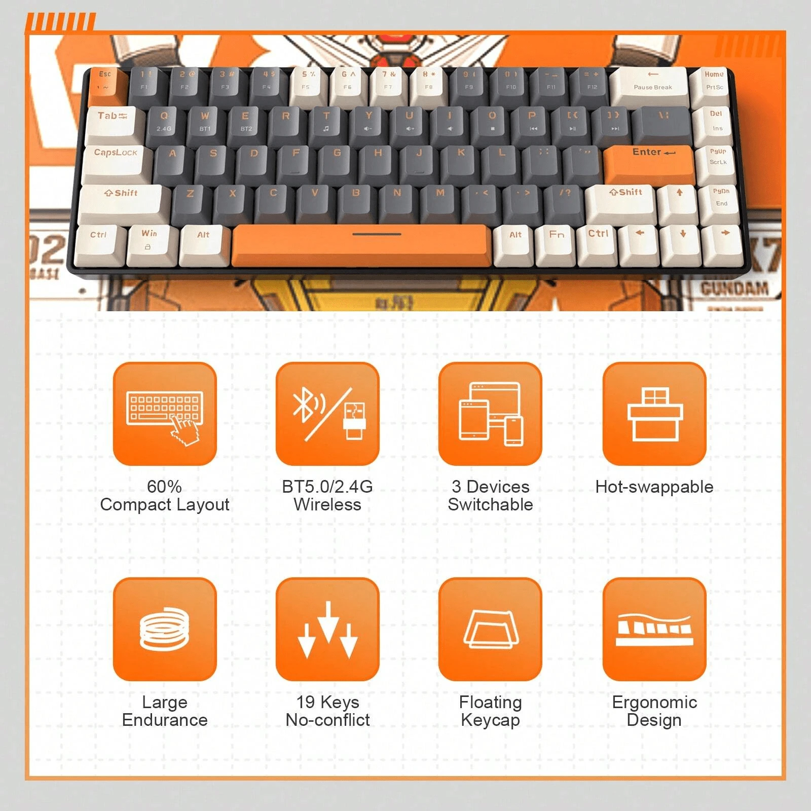 MAGIC-REFINER MAGIC-REFINER RK68 Wireless Mechanical Keyboard, 60% ...