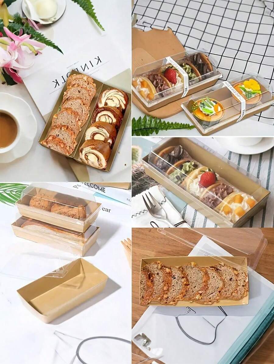 20pcs, Rectangular Cake Boxes, Swiss Roll Plastic Containers Sandwich ...