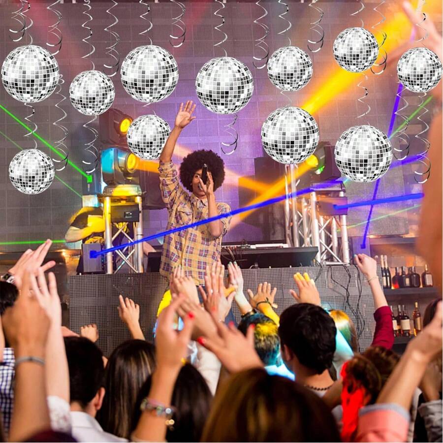 12pcs/Set Silver Disco Swirl Hanging Decorations For 70s Disco Ball ...