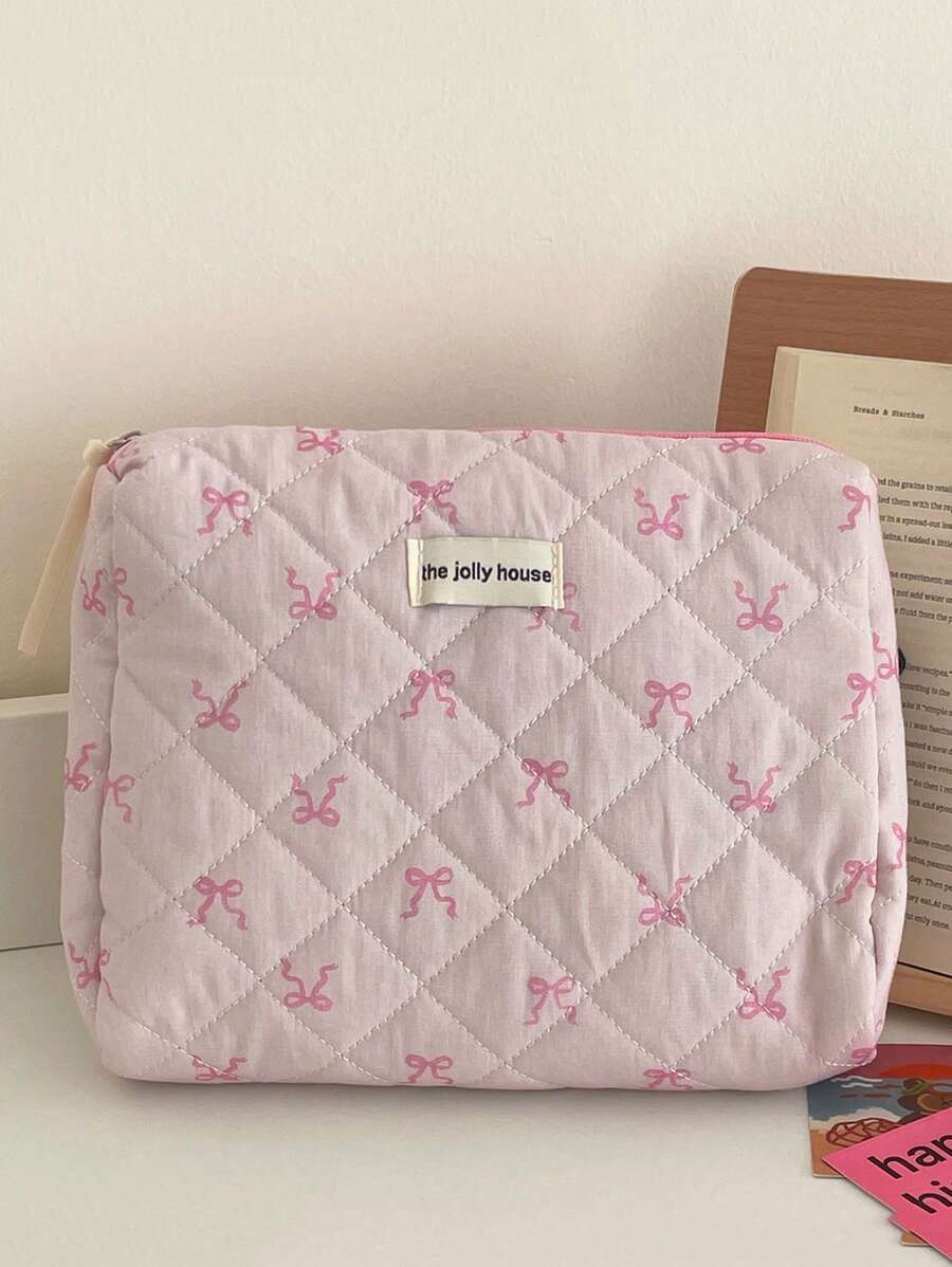 1pc/Set Flower And Bowknot Print Balletcore Travel Cosmetic Bag Large ...
