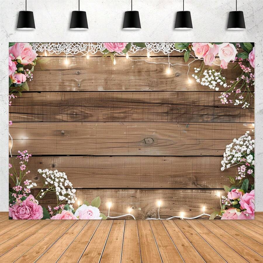 5*3 Ft Floral Wooden Backdrop, Pink Floral Floor Bridal Shower Wedding ...