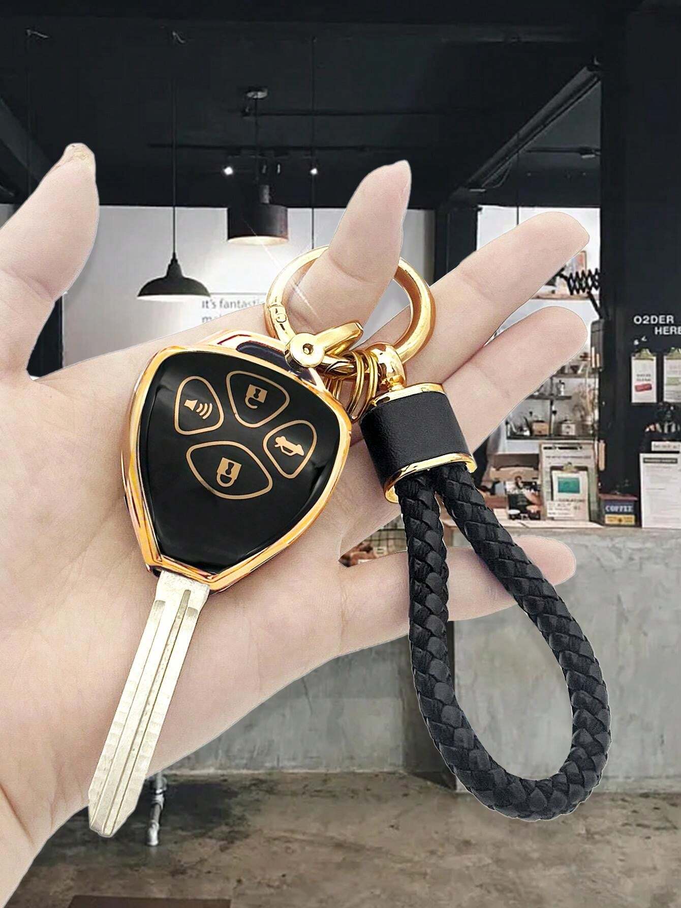 High-End Fashion Black & Gold Braided Rope Keychain + Car Anti-Fall Key ...