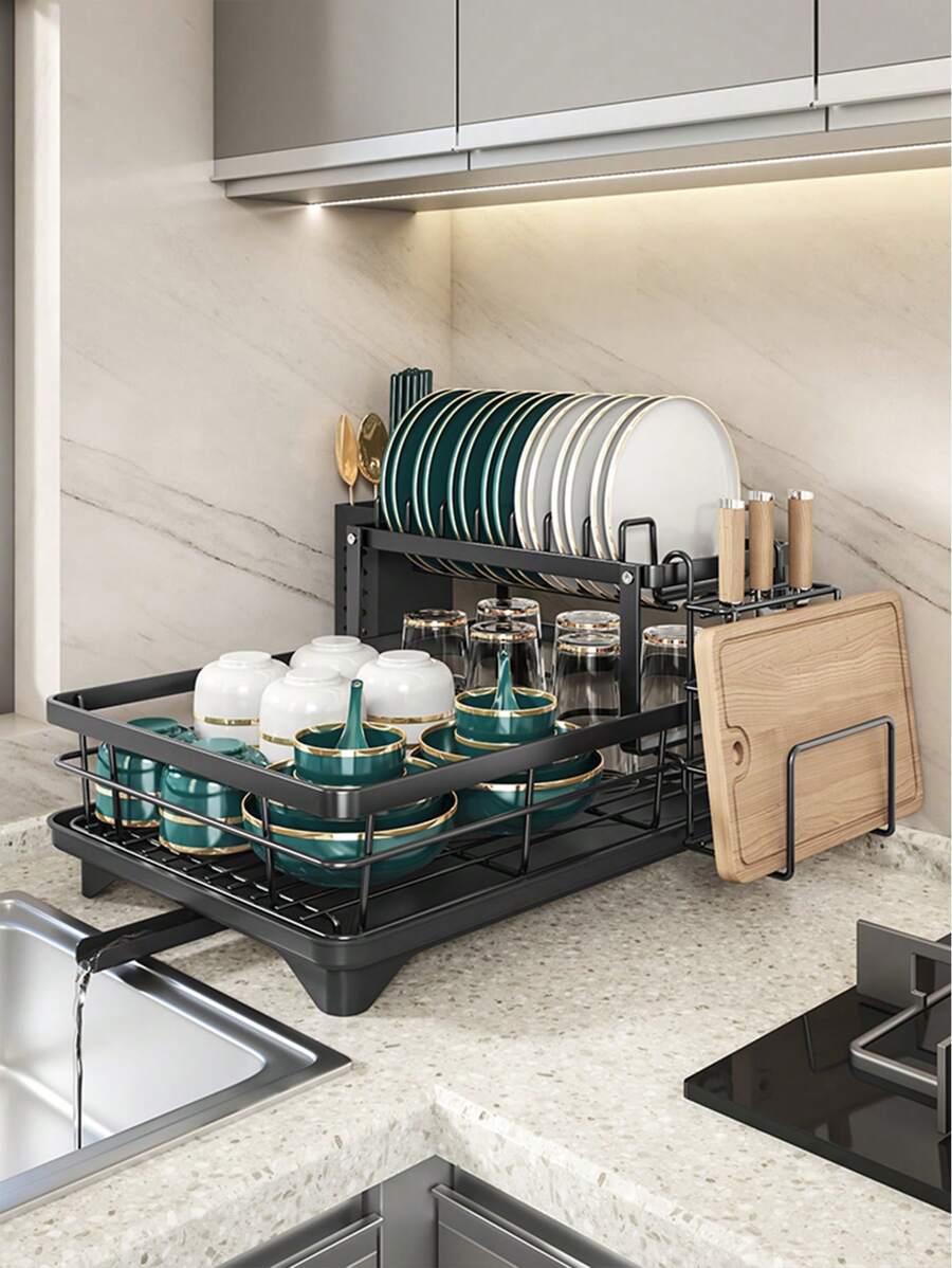 1pc Space-Saving 2-Tier Dish Rack With Multifunctional Storage - Over ...