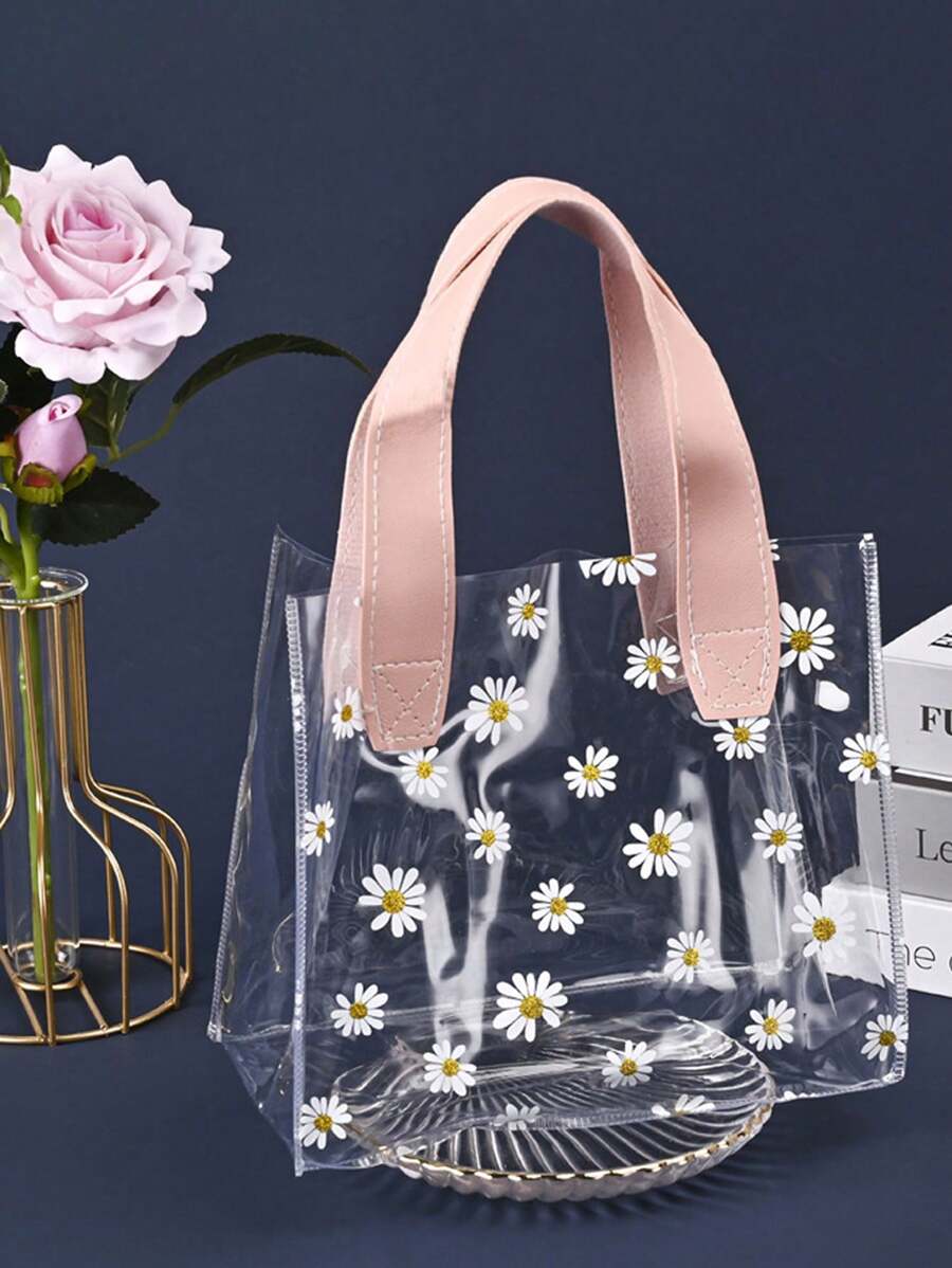 1/5pcs Large PVC Gift Bag With Ribbon, Lovely Daisy Pattern Handle Gift ...