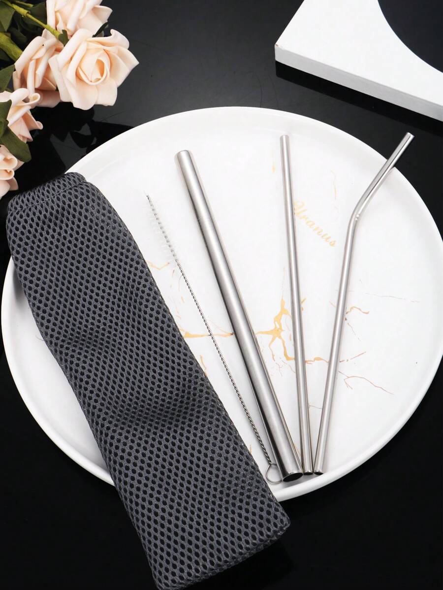 Portable Stainless Steel Boba Straw Set, Including 1 Straight Straw, 1 ...