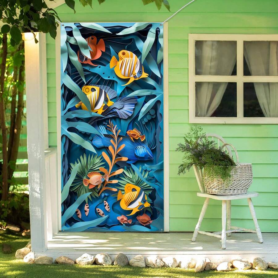70x35 Inch Summer Door Cover Banner Gate Banner, Small Fish Seaweed ...