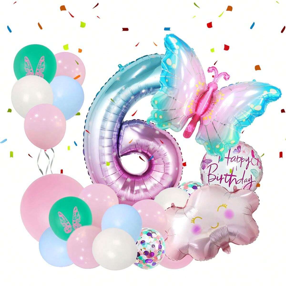 Conjunto de globos temático de mariposas y números para cumpleaños de ...
