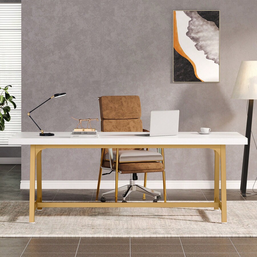 LITTLE TREE 71" Executive Desk, Large Office Computer Desk, Modern ...