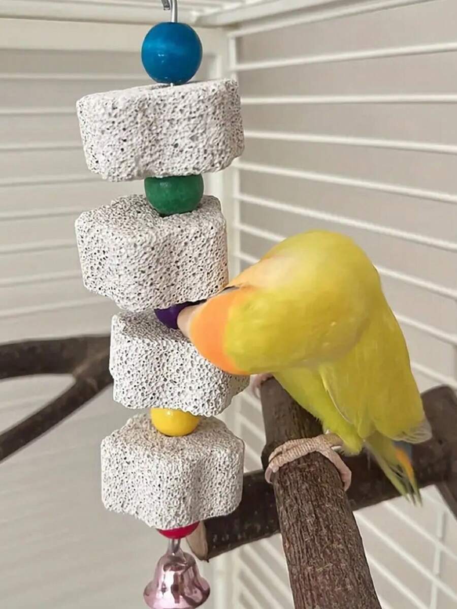 1pc Bird Calcium Mineral Parrot Training Toy, With Colorful Beads, Lava ...