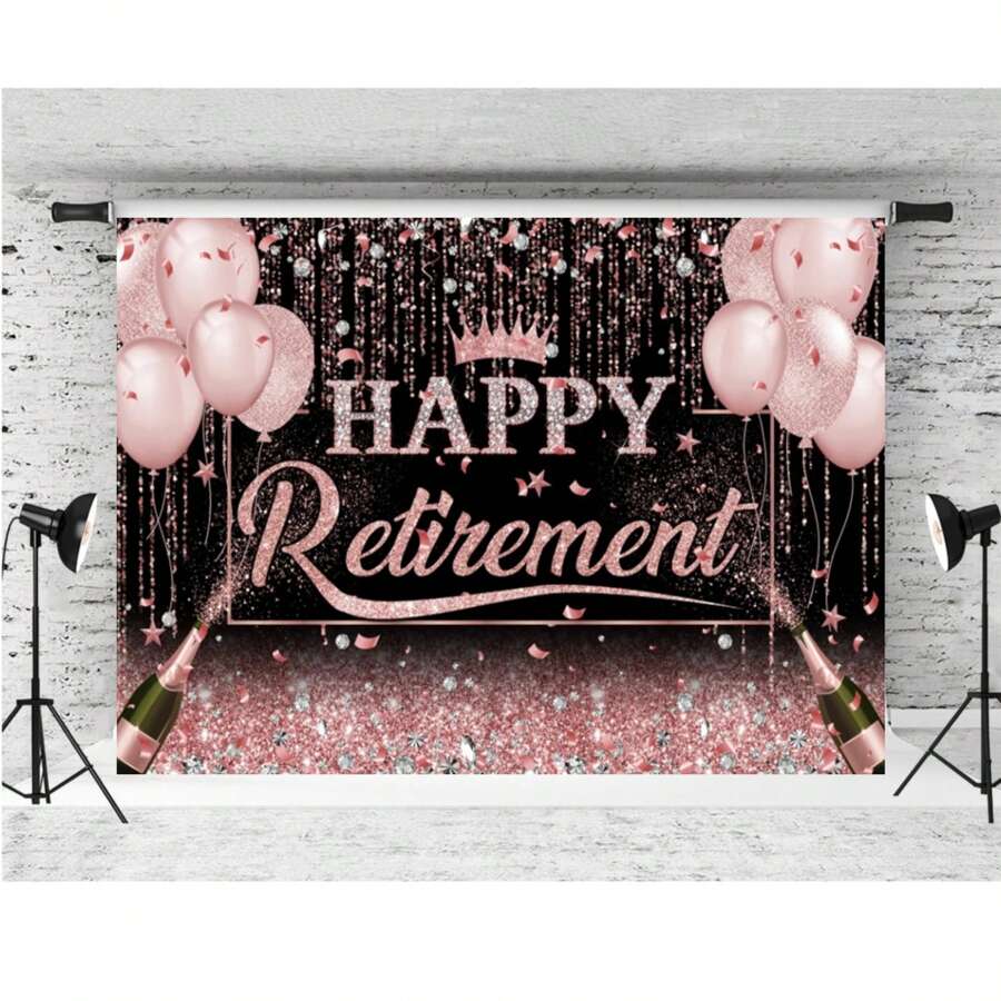Happy Retirement Party Backdrop Congrats Retire Glitter Balloon Cheers ...