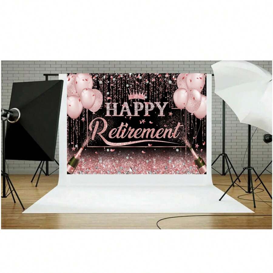 Happy Retirement Party Backdrop Congrats Retire Glitter Balloon Cheers ...