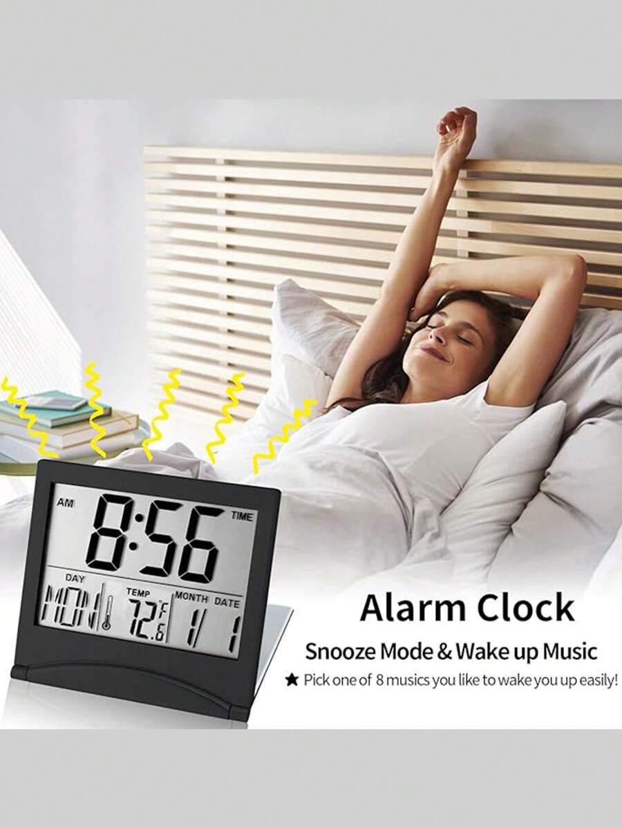 Folding Travel Alarm Clock With Calendar/Temperature/Timer, Digital ...