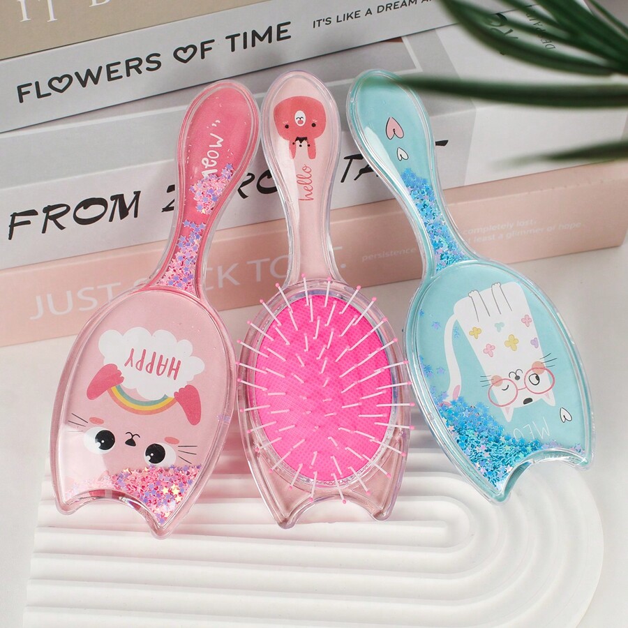 1pc Transparent Cartoon Kitten-Shaped Airbag Comb, Massage Comb And ...