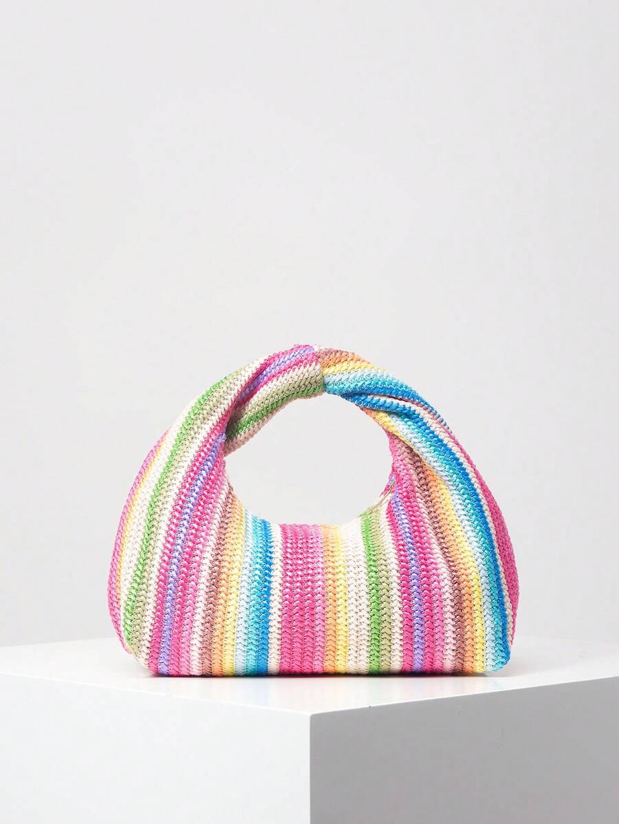 Fashionable Asymmetric Twisted Square Handbag, Colorful Woven Tote Bag ...