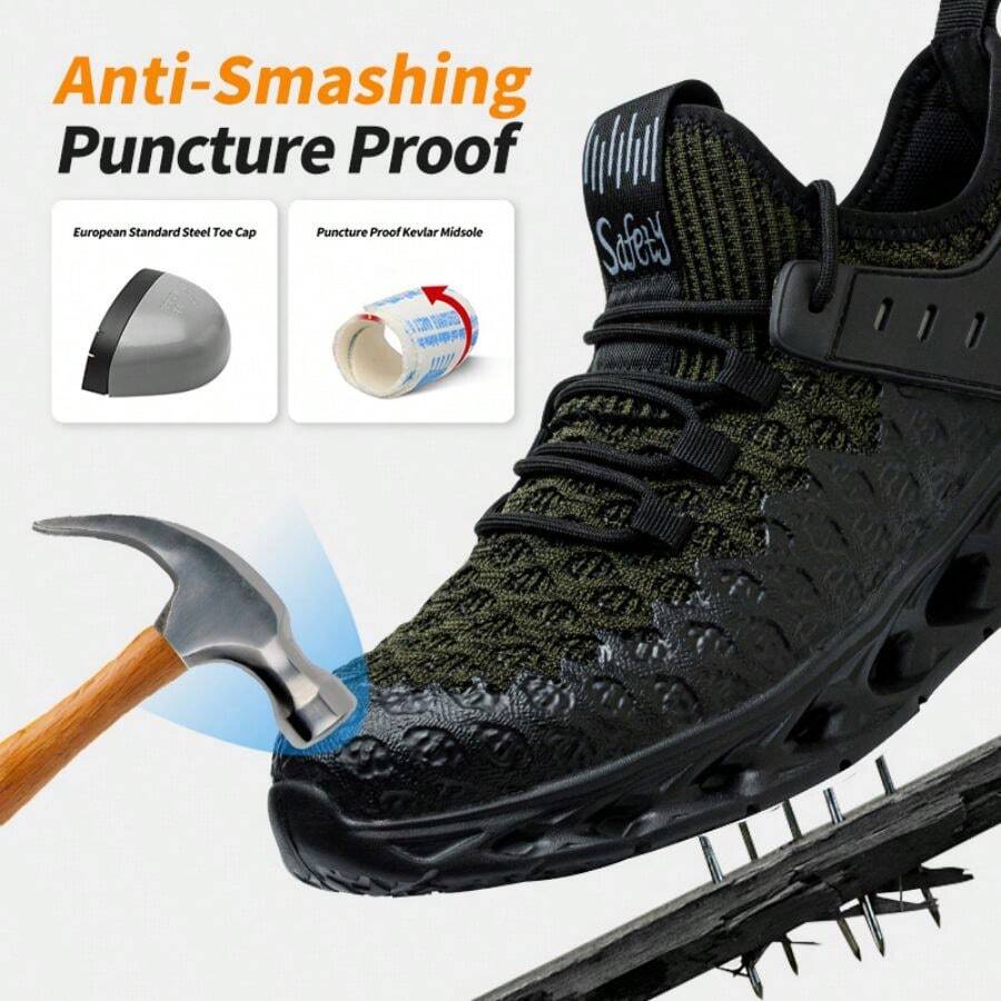 Men Steel Toe Puncture Resistant Smash-Proof Safety Shoes, Lightweight ...