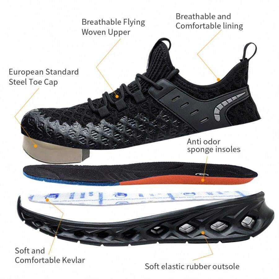 Men Steel Toe Puncture Resistant Smash-Proof Safety Shoes, Lightweight ...