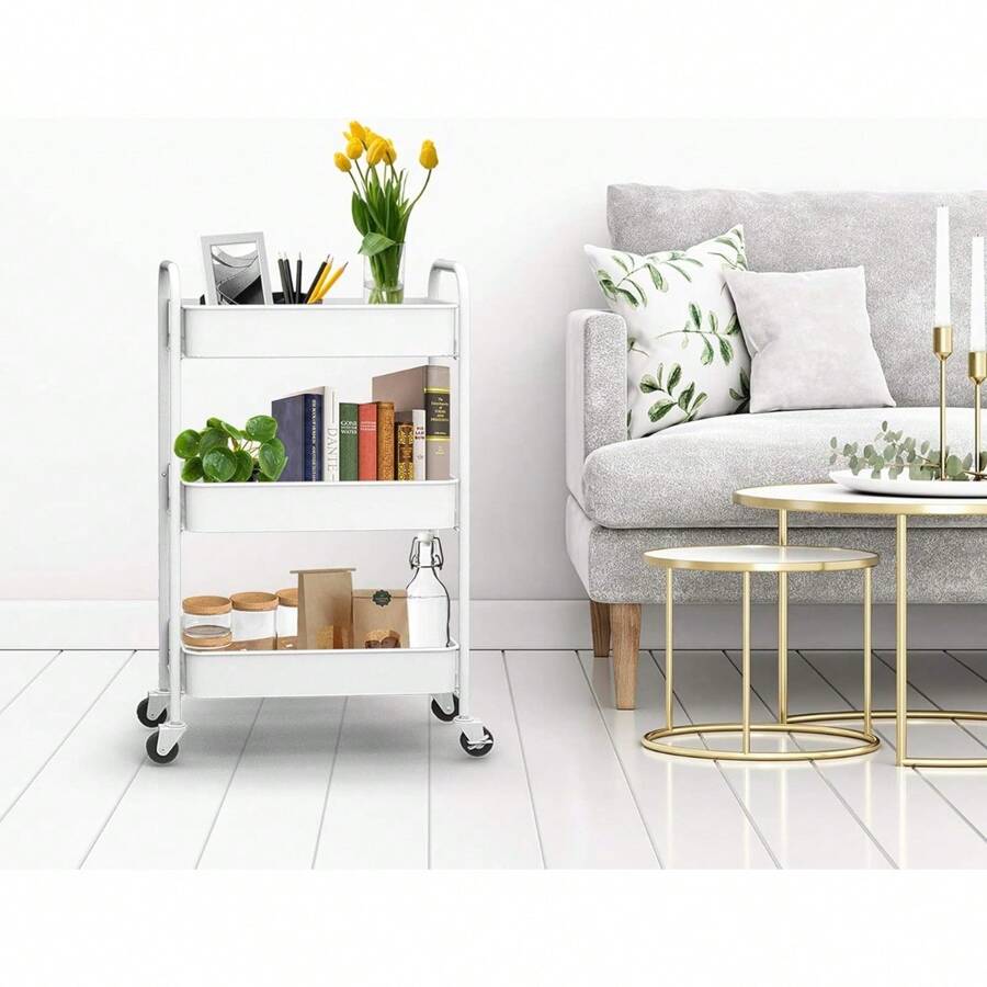 3-Tier Rolling Metal Storage Organizer - Mobile Utility Cart Kitchen ...