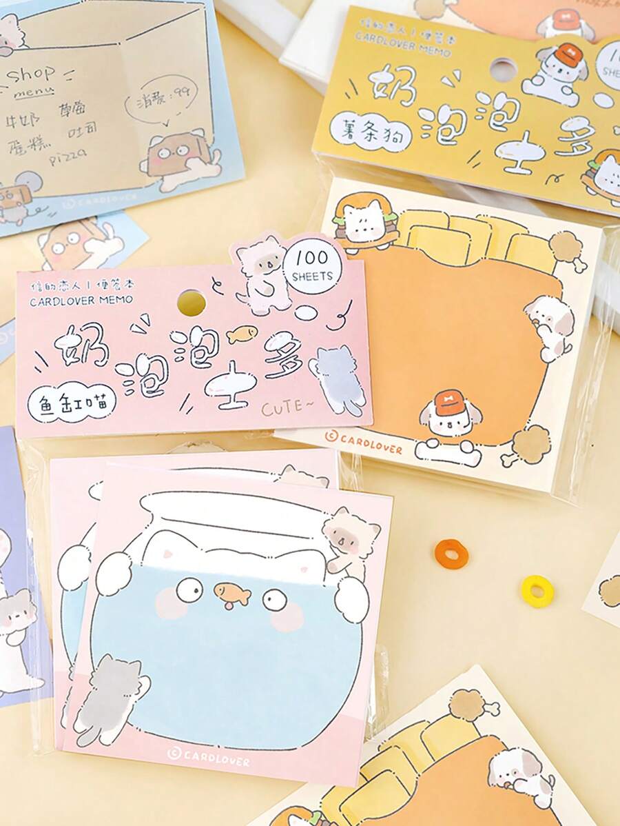 100 Sheets Bubble Milk Tea Series Sticky Notes, Cute Animal Memo Pad ...