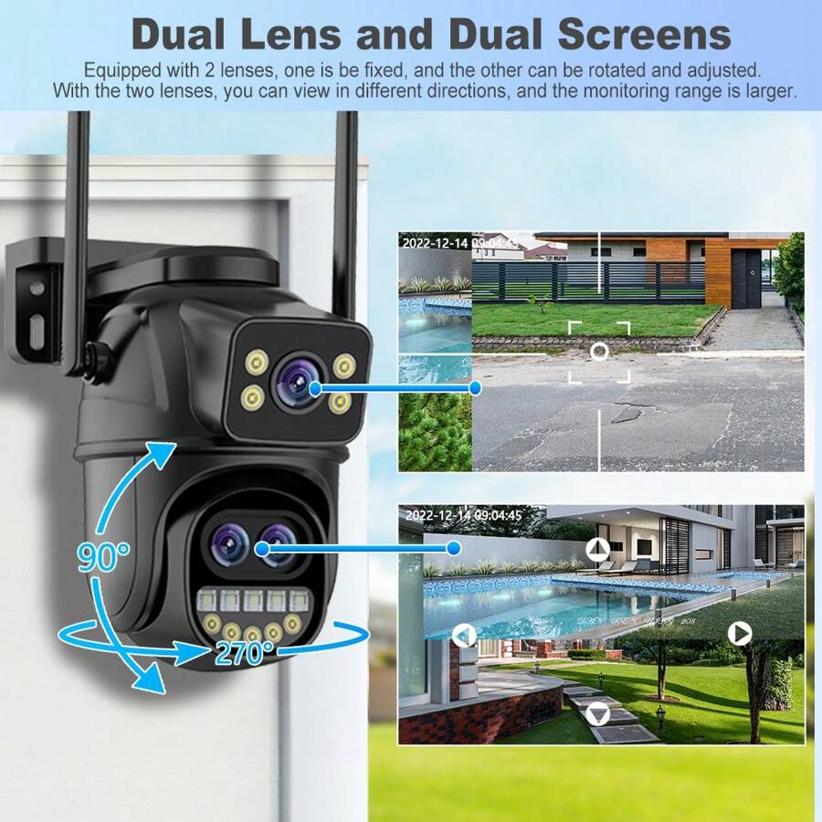 9MP (3MP+3MP+3MP) UHD Dual Lens PTZ Dome Security Cameras Outdoor WiFi ...