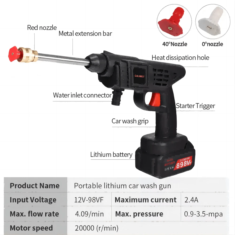 Wireless High-Pressure Car Wash Water Gun For Home Use, Complete Set ...
