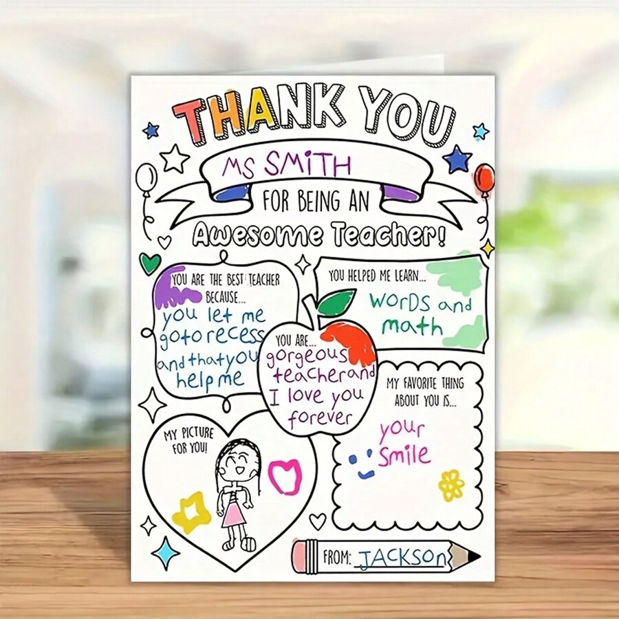 1pc Funny Teacher Appreciation Card, Creative Thank You Teacher Text ...
