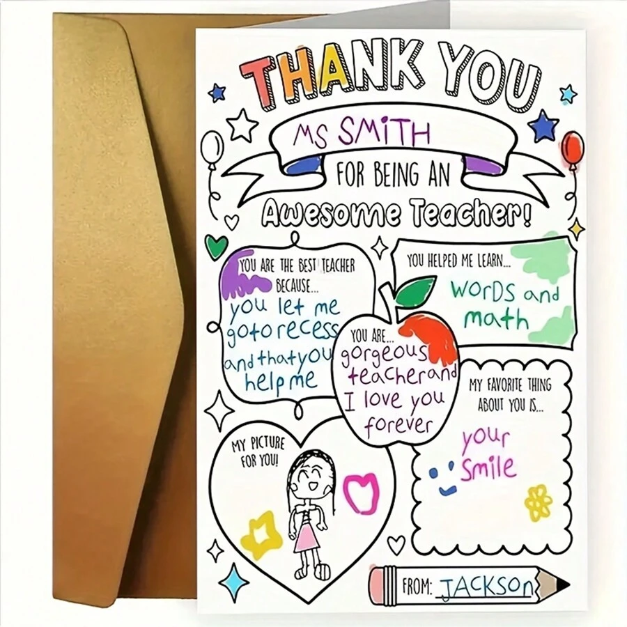 1pc Funny Teacher Appreciation Card, Creative Thank You Teacher Text ...