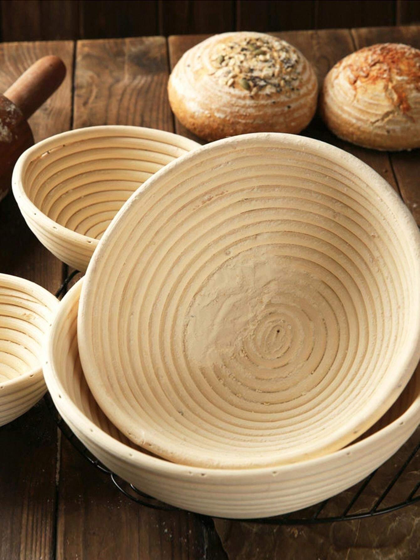 Round Weaving Bowl, Bread Proofing Basket With Liner Cloth, Banneton ...