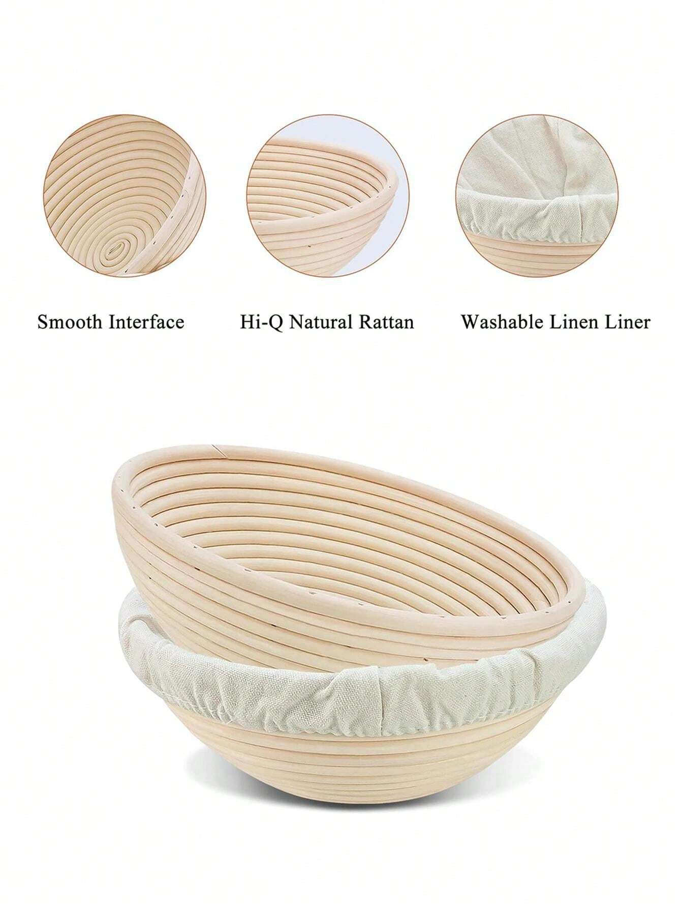 Round Weaving Bowl, Bread Proofing Basket With Liner Cloth, Banneton ...