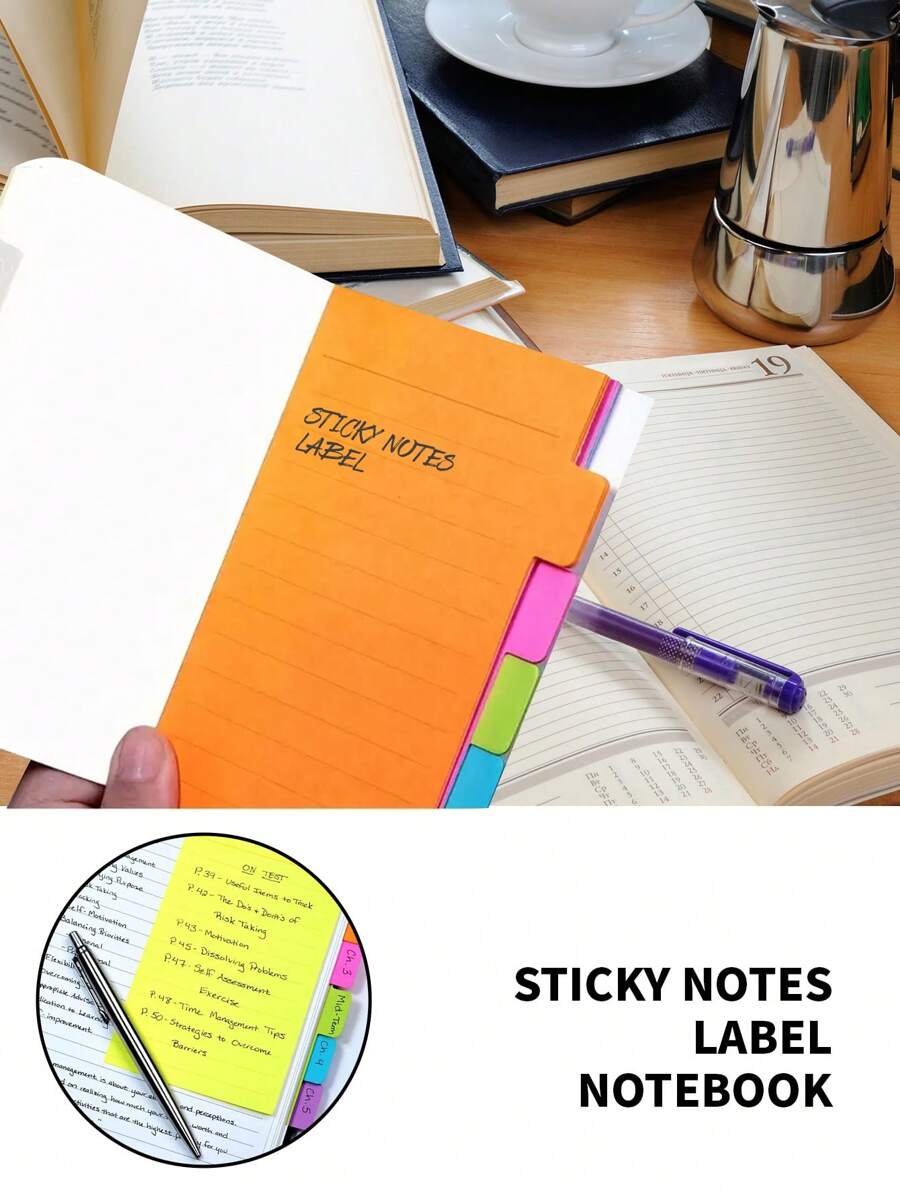 Divider Sticky Notes, Tabbed Self-Stick Lined Note Pad, 60 Ruled Notes ...